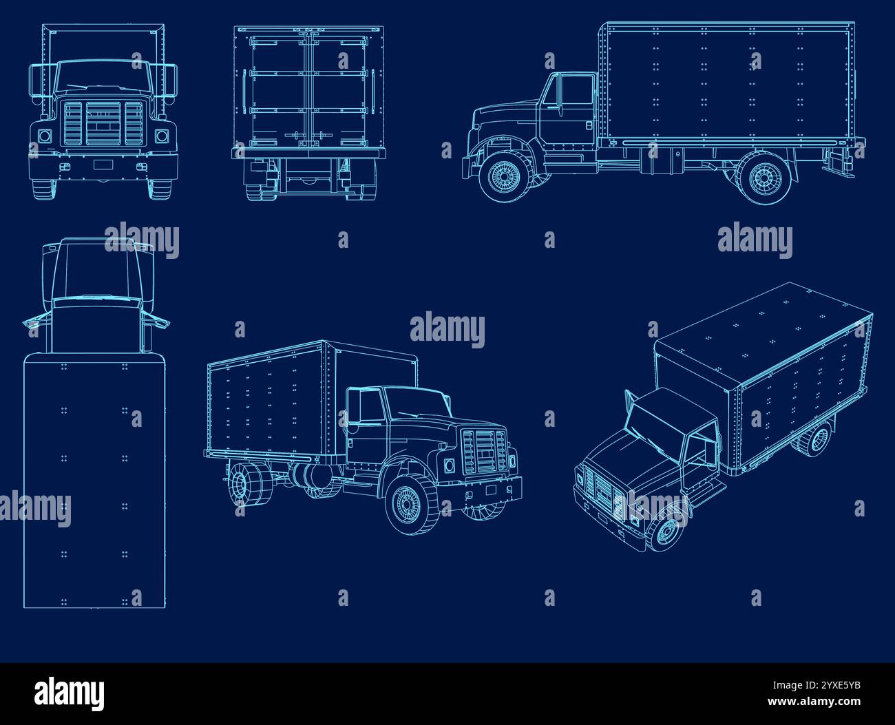 Contour vector set of icon vans, front view, side view, back, top ...