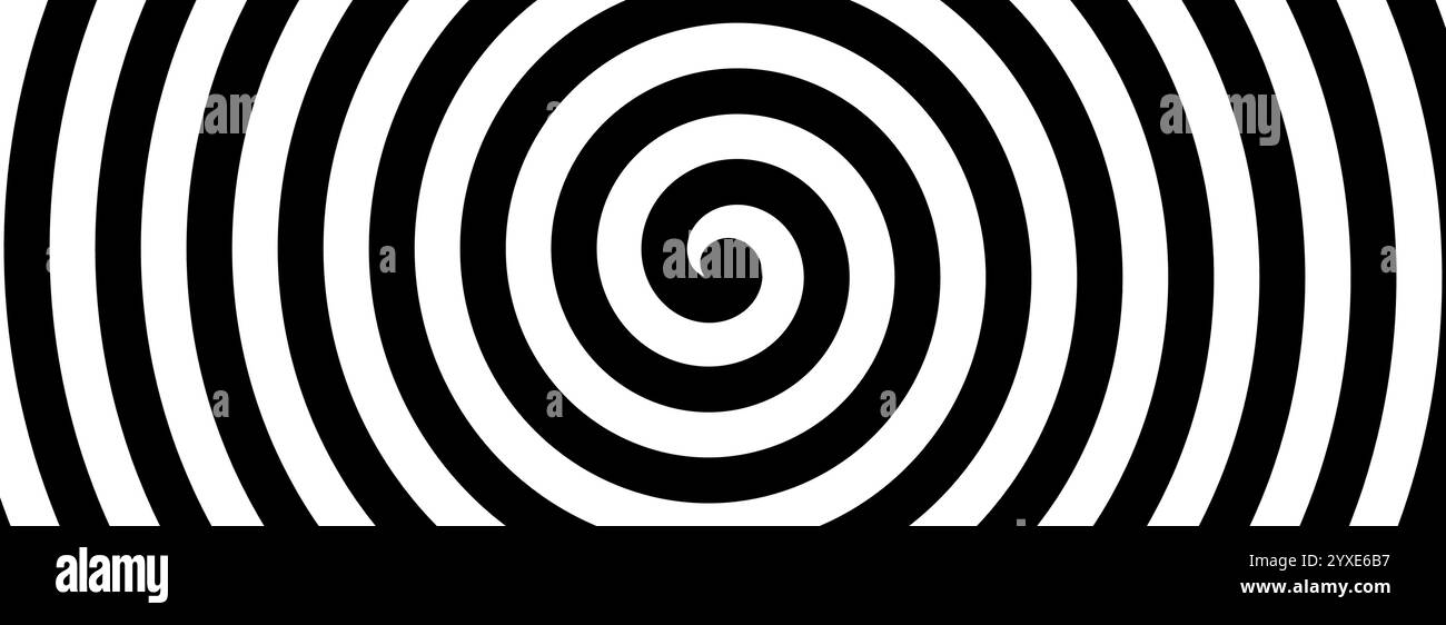 Black and white hypnotic spiral background. Radial optical illusion art. Swirl tunnel wallpaper ...