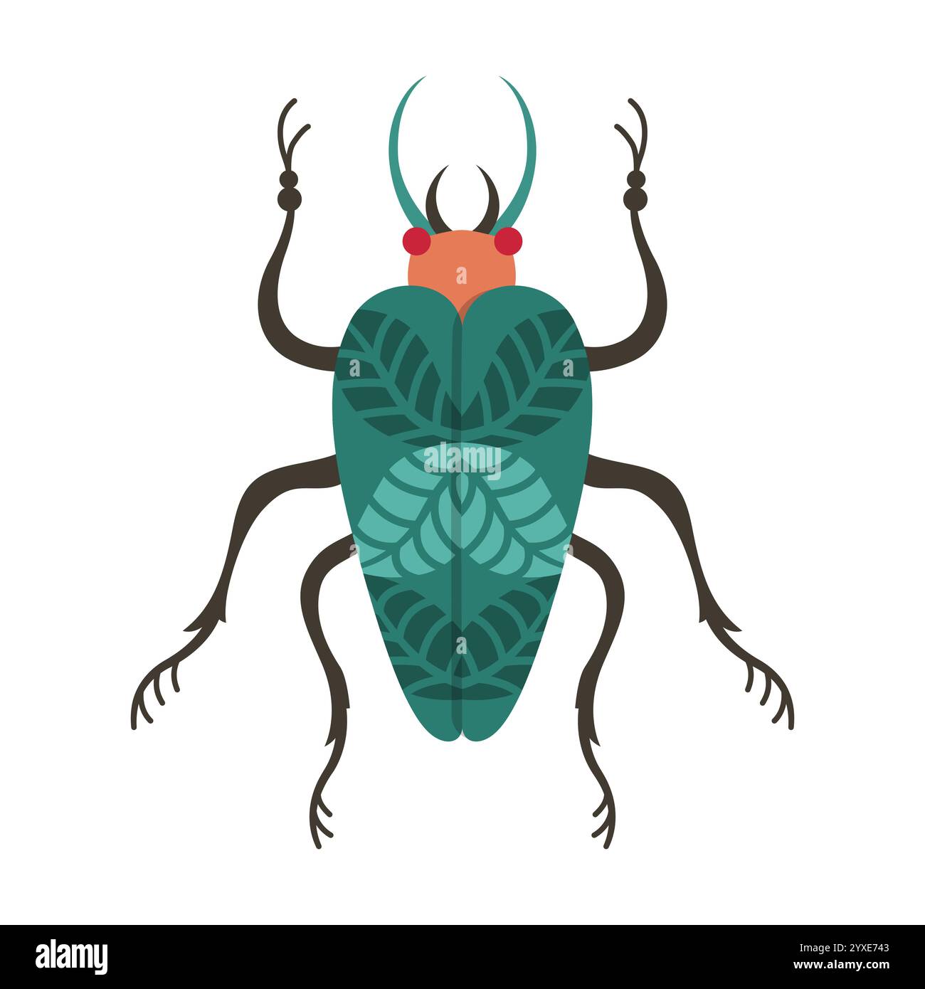 Beetle whimsical folk art insect illustration. Abstract fantasy bug ...
