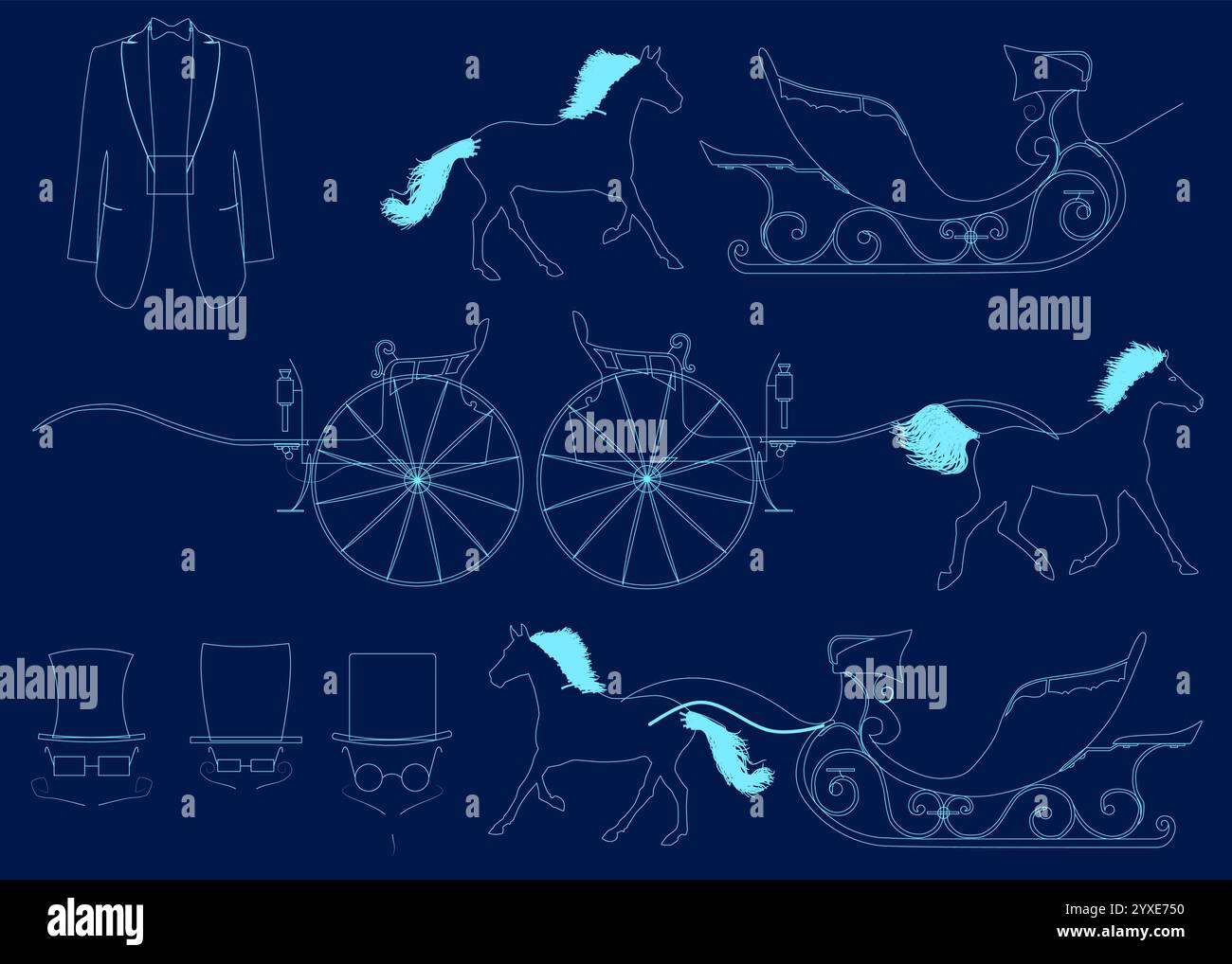 antique and new horse drawn coach carriage vector silhouette collection ...