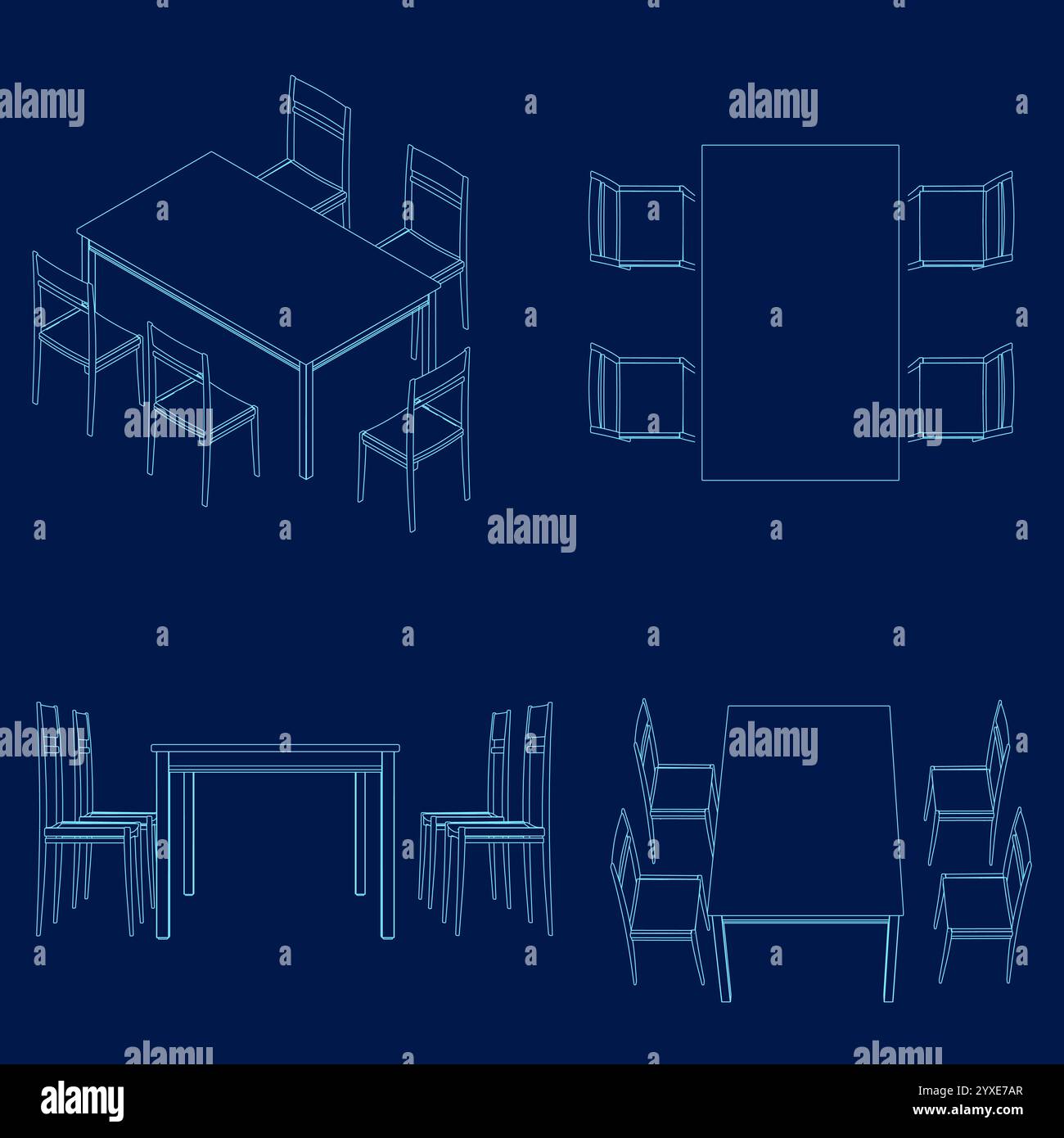Dinner and Cafe Table with Chairs Clipart Set - Outline, Vector ...