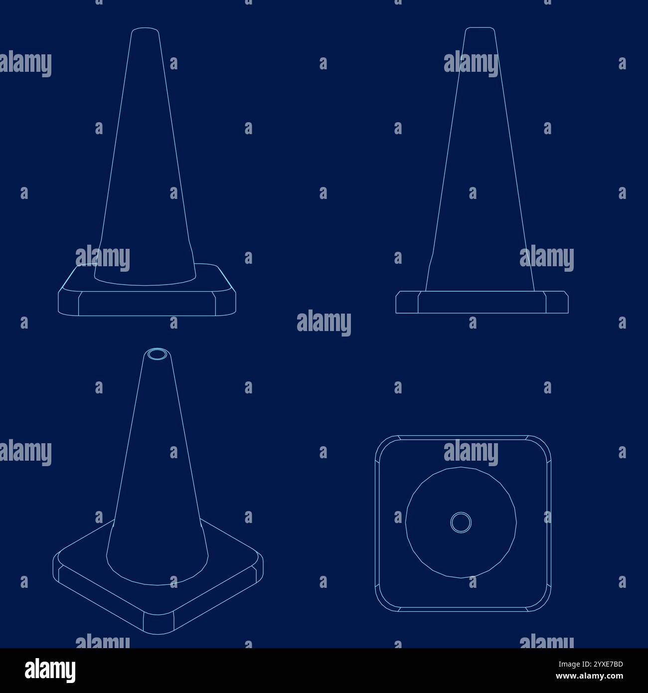 Contour vector traffic cones. Set of outline road cones isolated on the ...