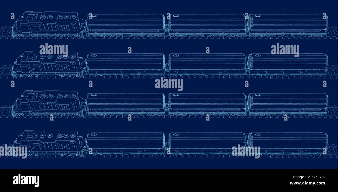 Train freight wagons contour set. Side view. Vector illustration Stock ...