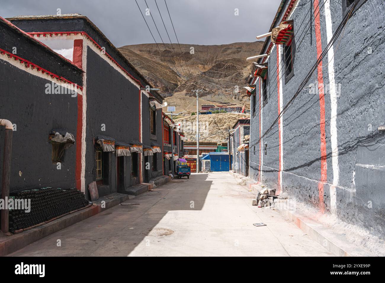 The grey houses of the Tibetan village in the West of Tibet Stock Photo ...
