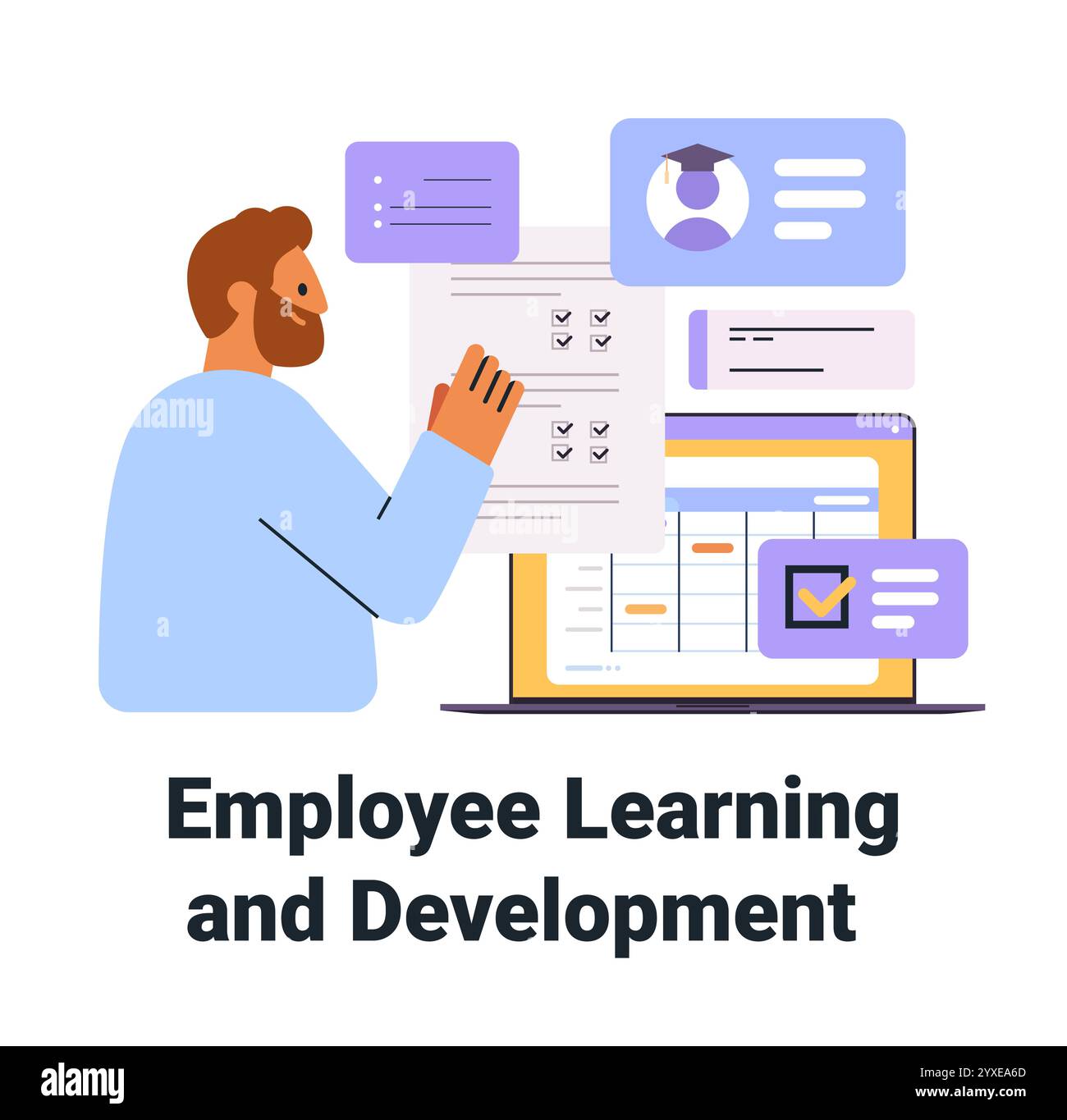 Employee learning and development concept illustrated with a person ...
