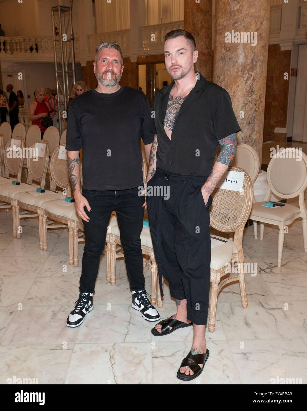 Jordan Hurt and Mark McGee attends the Frederick Anderson Summer 2025 Collection at Antiguo ...