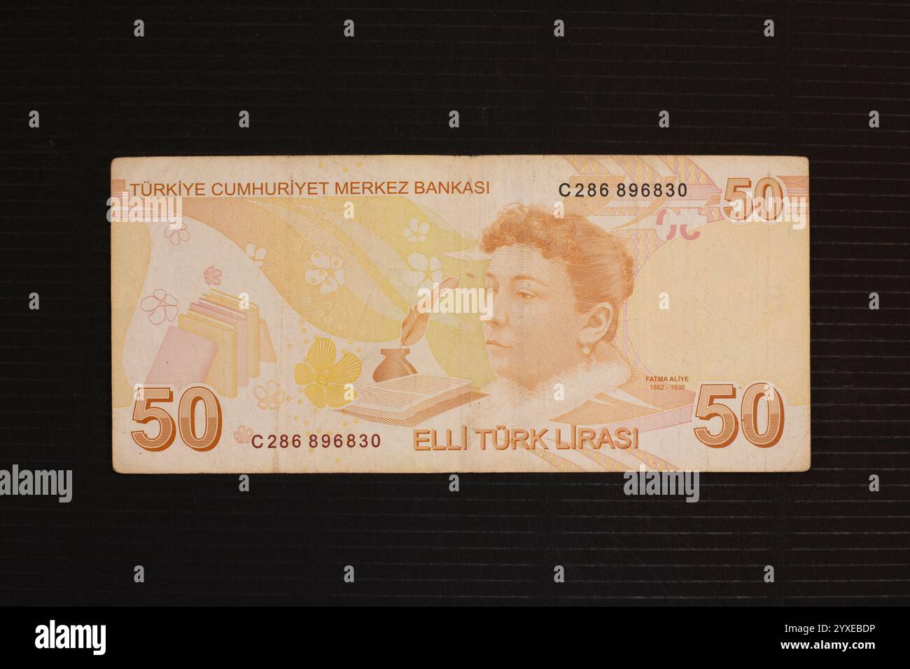 Turkey 50 lira 2009 banknote featuring Fatma Aliye Topuz portrait ...