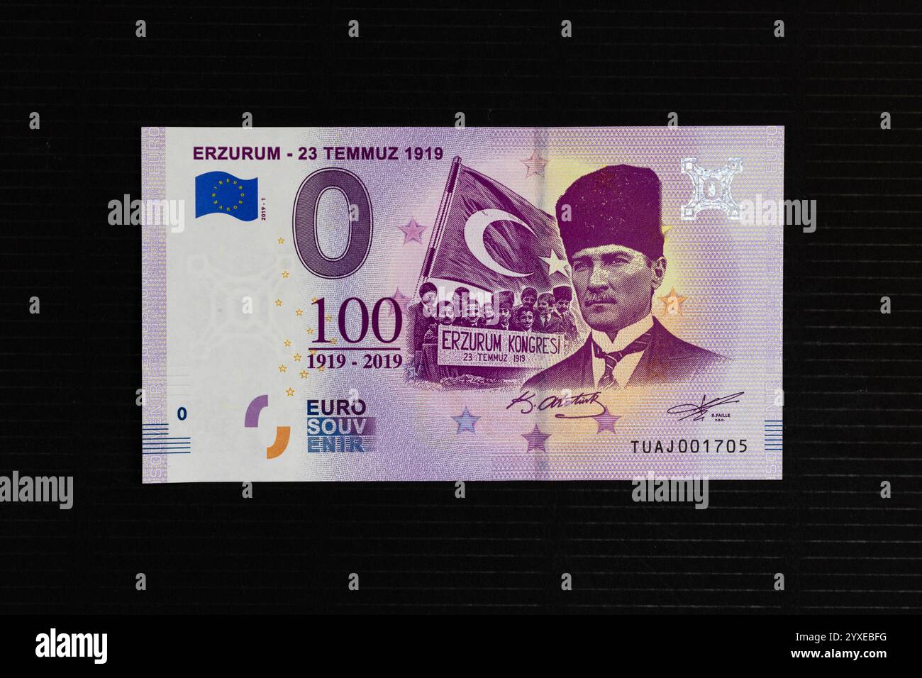 Souvenir 0 zero-euro Turkey banknote. 100th anniversary commemorative ...