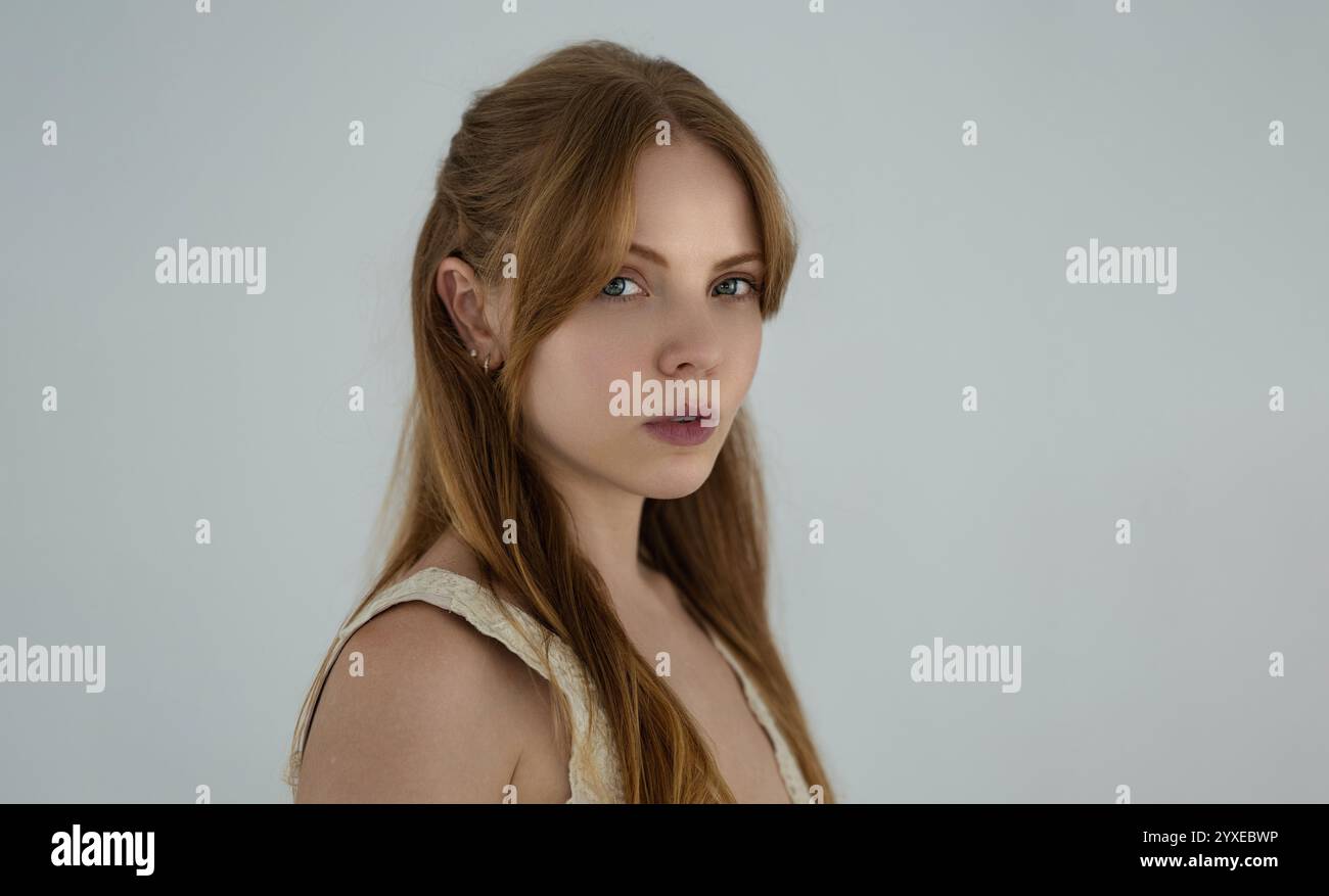 Natural beauty girl. Portrait of natural young woman with redhead and ...