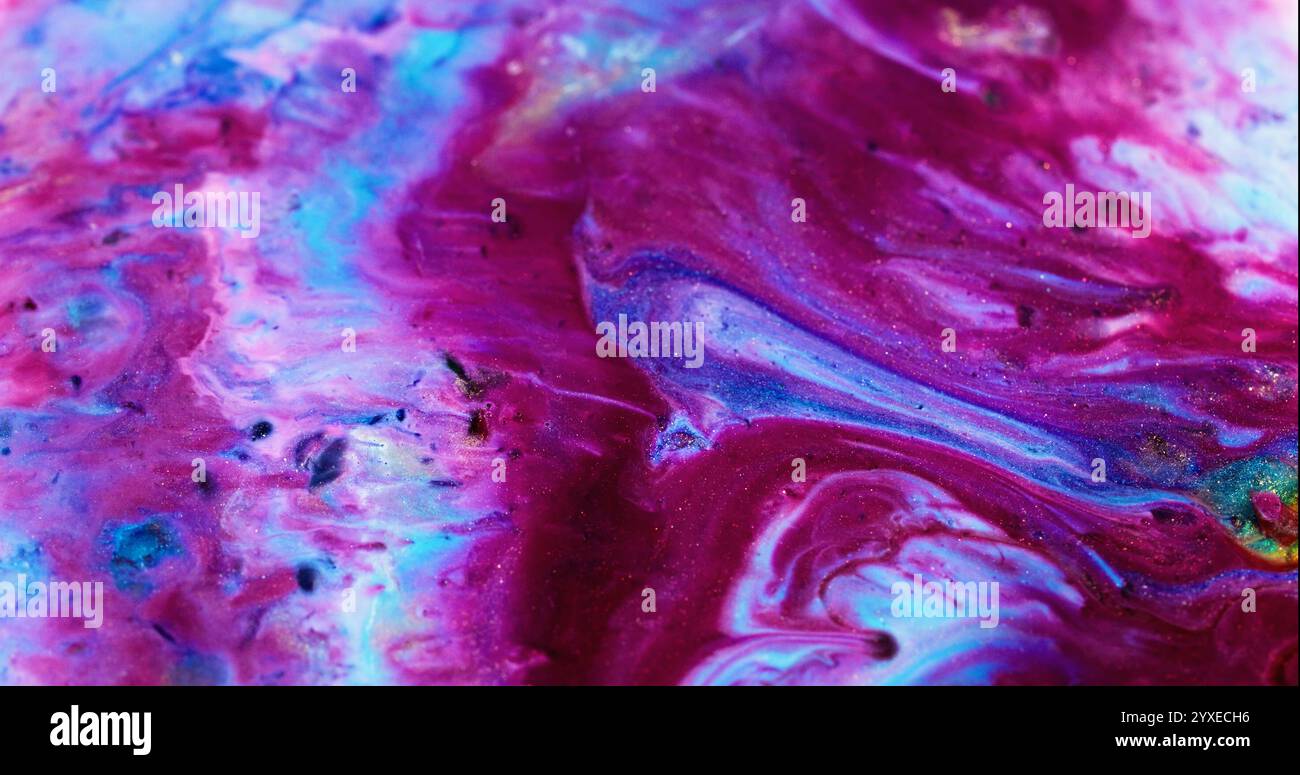 Artistic wave. Paint mix. Blue pink swirl spread with sparkling glitter ...