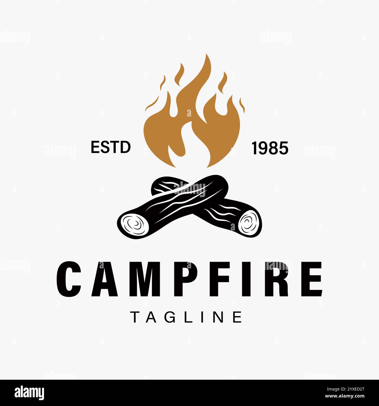 Campfire Logo Vintage Retro Summer Camping with Crossed Logs and Flames ...