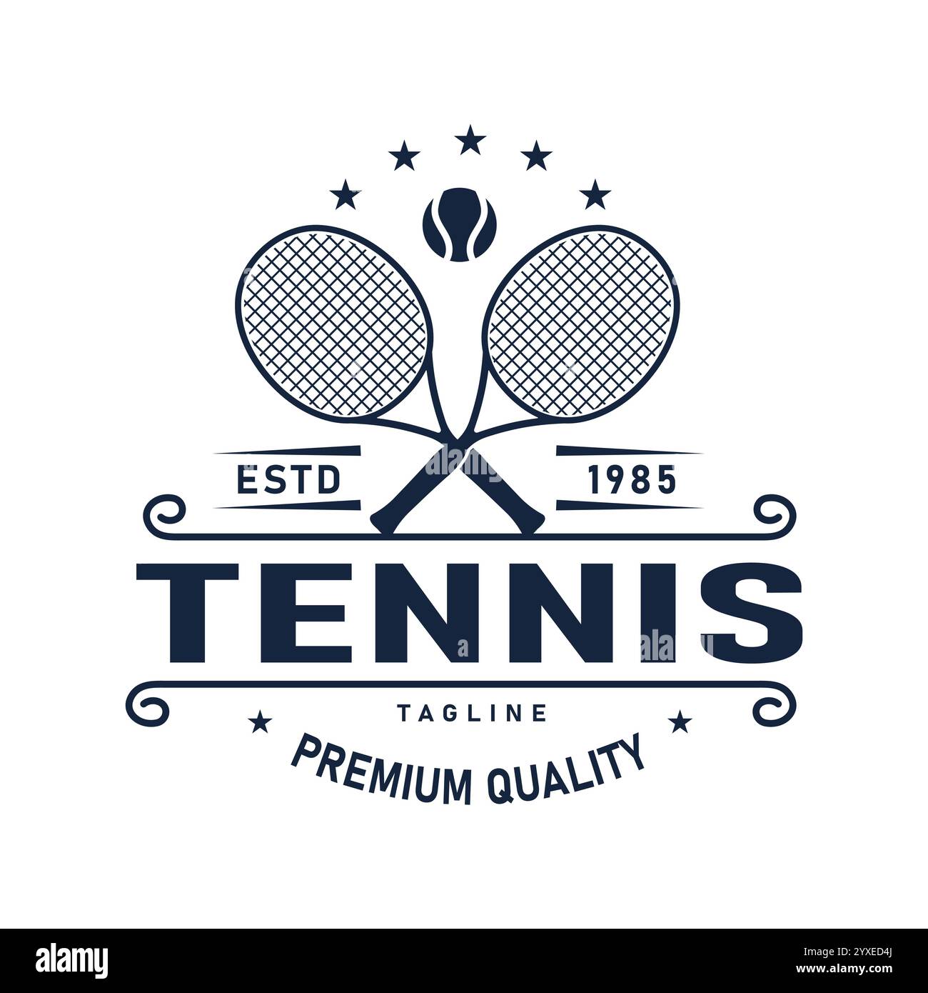 Retro Vintage Crossed Tennis Racket and Ball Logo Design, Sports ...