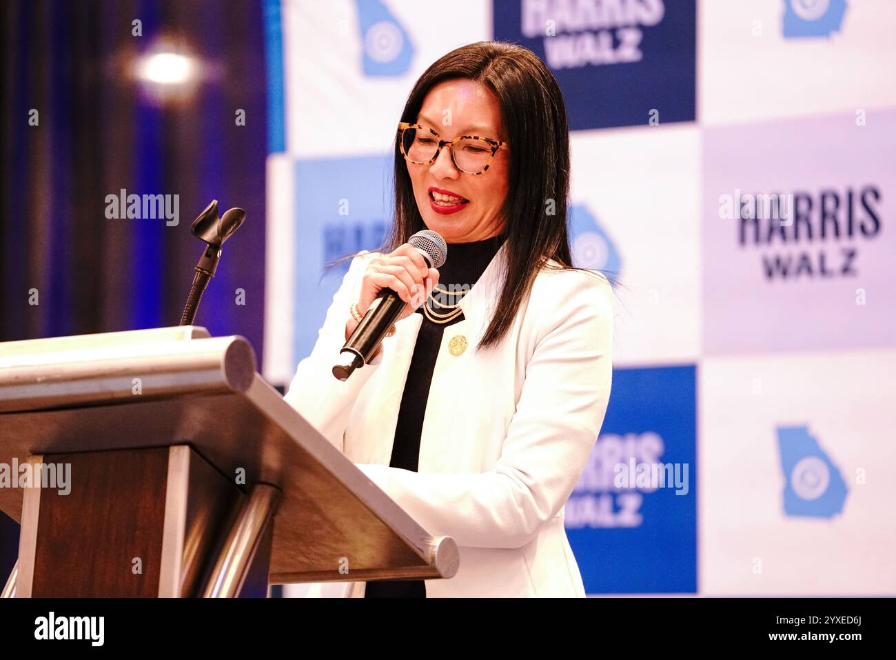 Georgia State Rep. Michelle Au speaks onstage during a Peach State ...