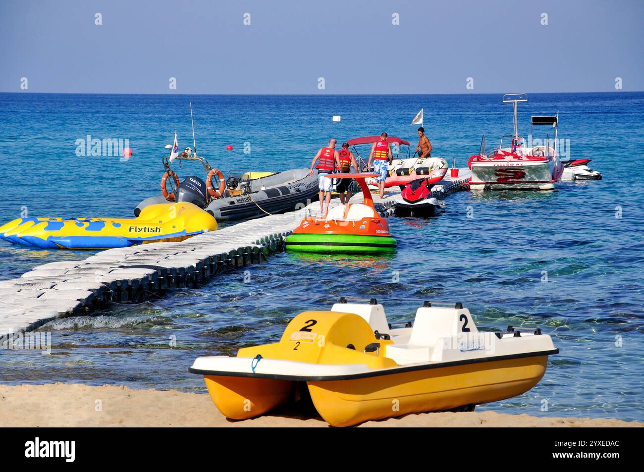 Beach and floating wharf, Protaras Bay, Protaras, Famagusta District ...