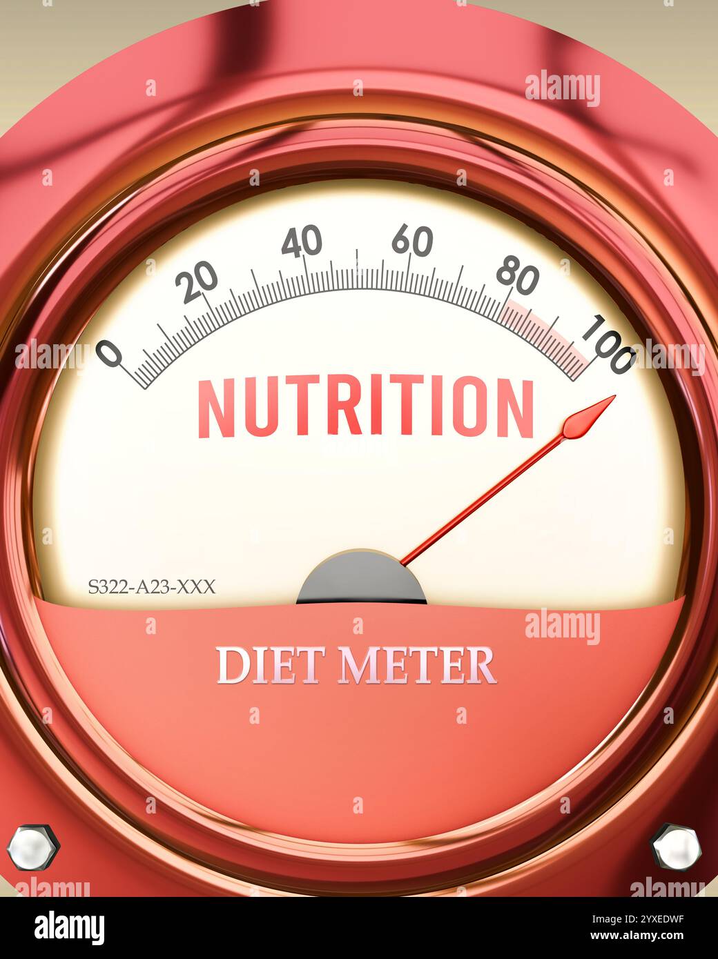 Nutrition and Diet Meter that is hitting a full scale, showing a very ...