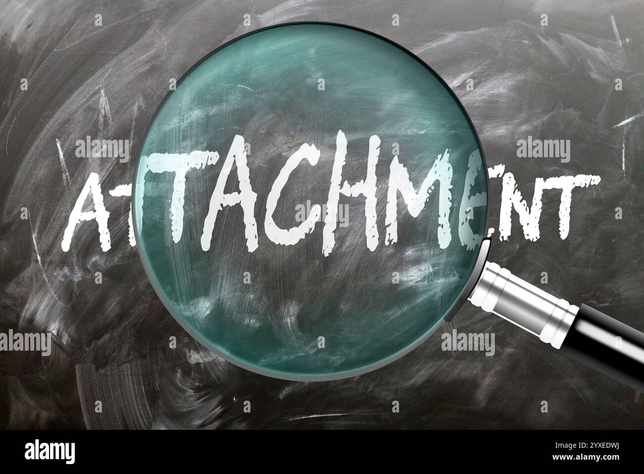 Attachment - learn, study and inspect it. Taking a closer look at attachment. A magnifying glass ...