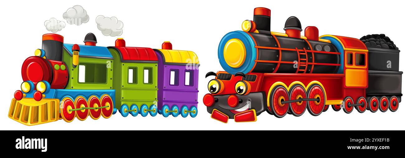 Cartoon funny set of looking steam train locomotive vehicle ...