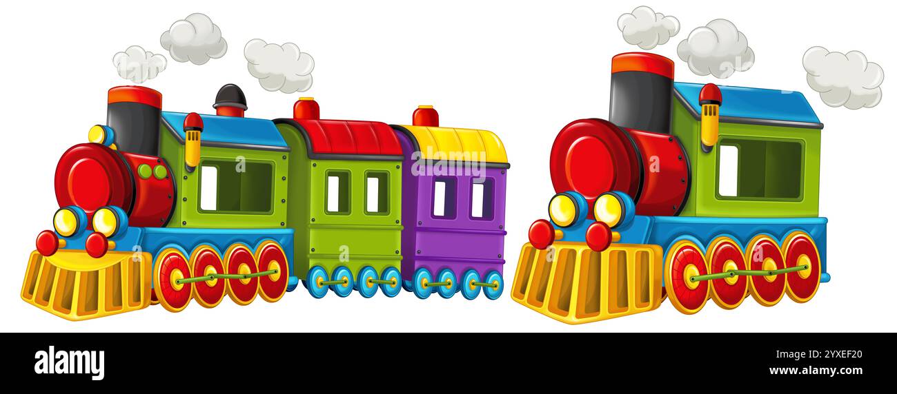 Cartoon funny set of looking steam train locomotive vehicle ...