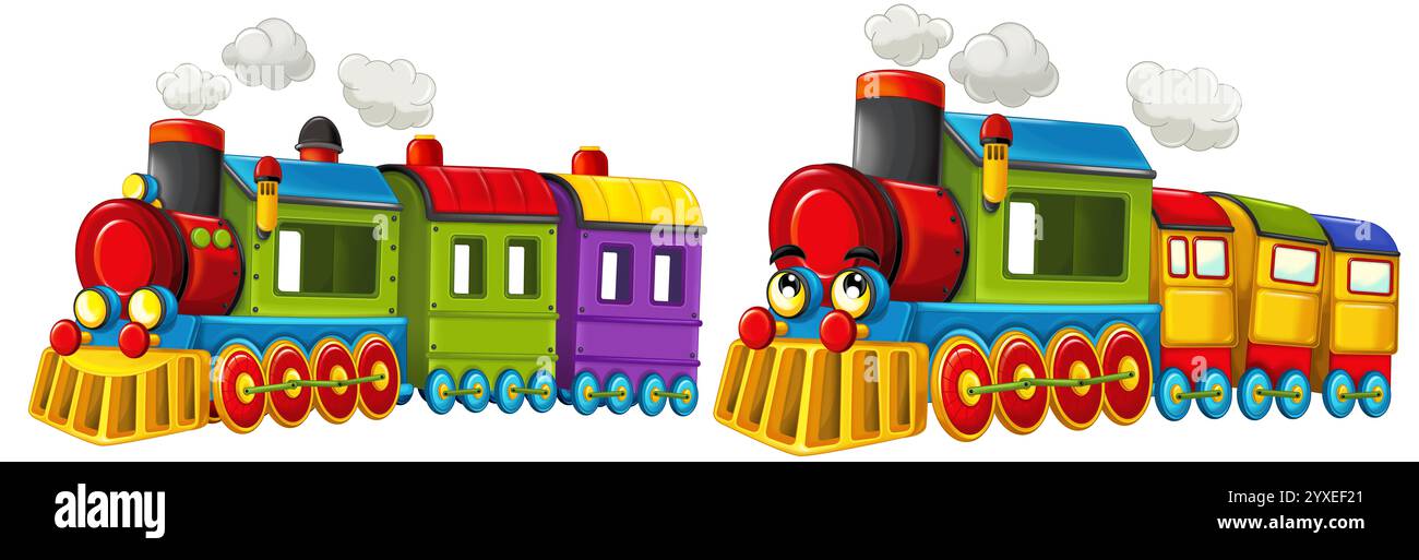 Cartoon funny set of looking steam train locomotive vehicle ...