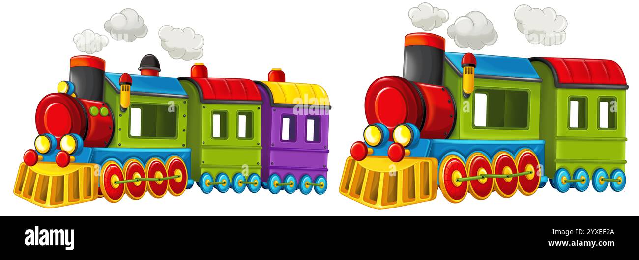 Cartoon funny set of looking steam train locomotive vehicle ...