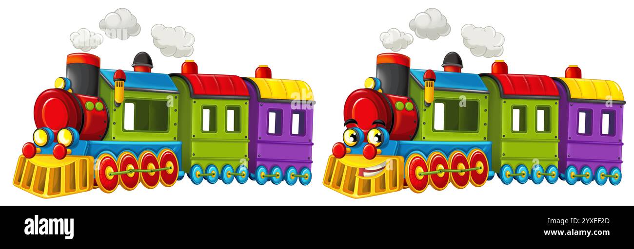 Cartoon funny set of looking steam train locomotive vehicle ...