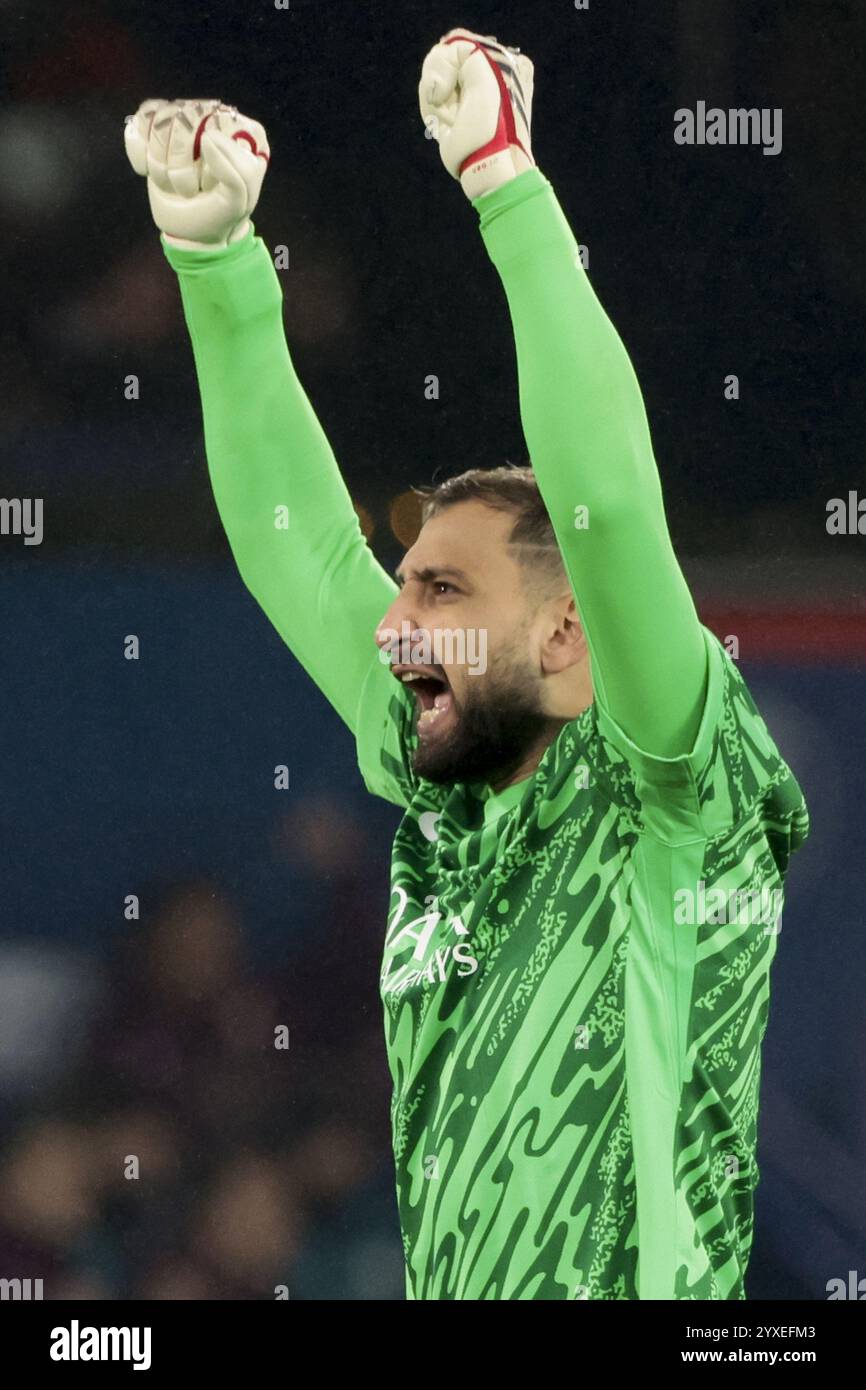 PSG goalkeeper Gianluigi Donnarumma celebrates a goal for PSG during ...