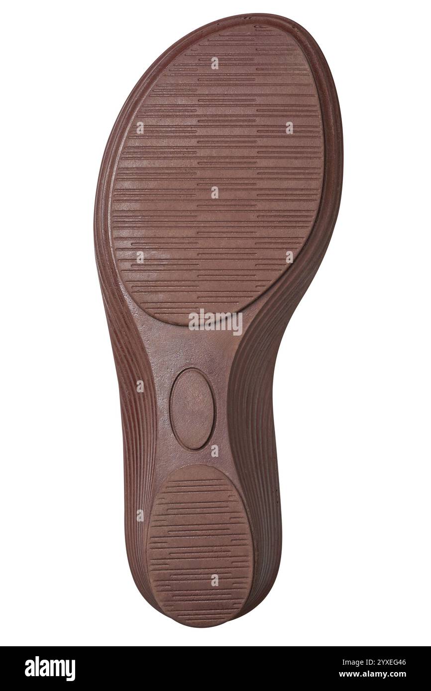 sole of women heeled shoe or sandal isolated white background, brown ...