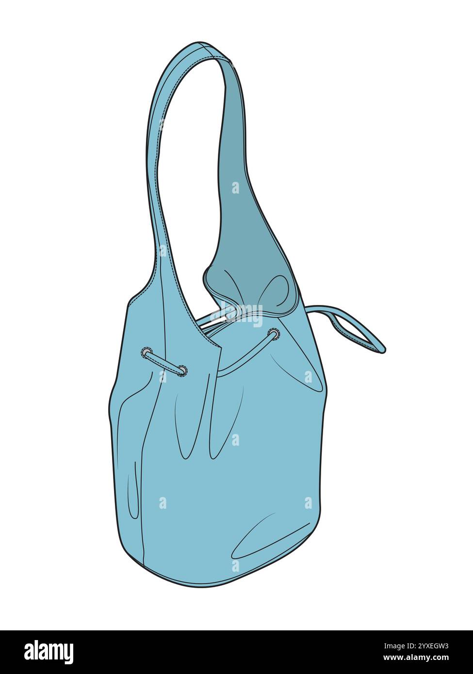 Drawstring tote bag technical flat drawing vector mockup template Stock ...