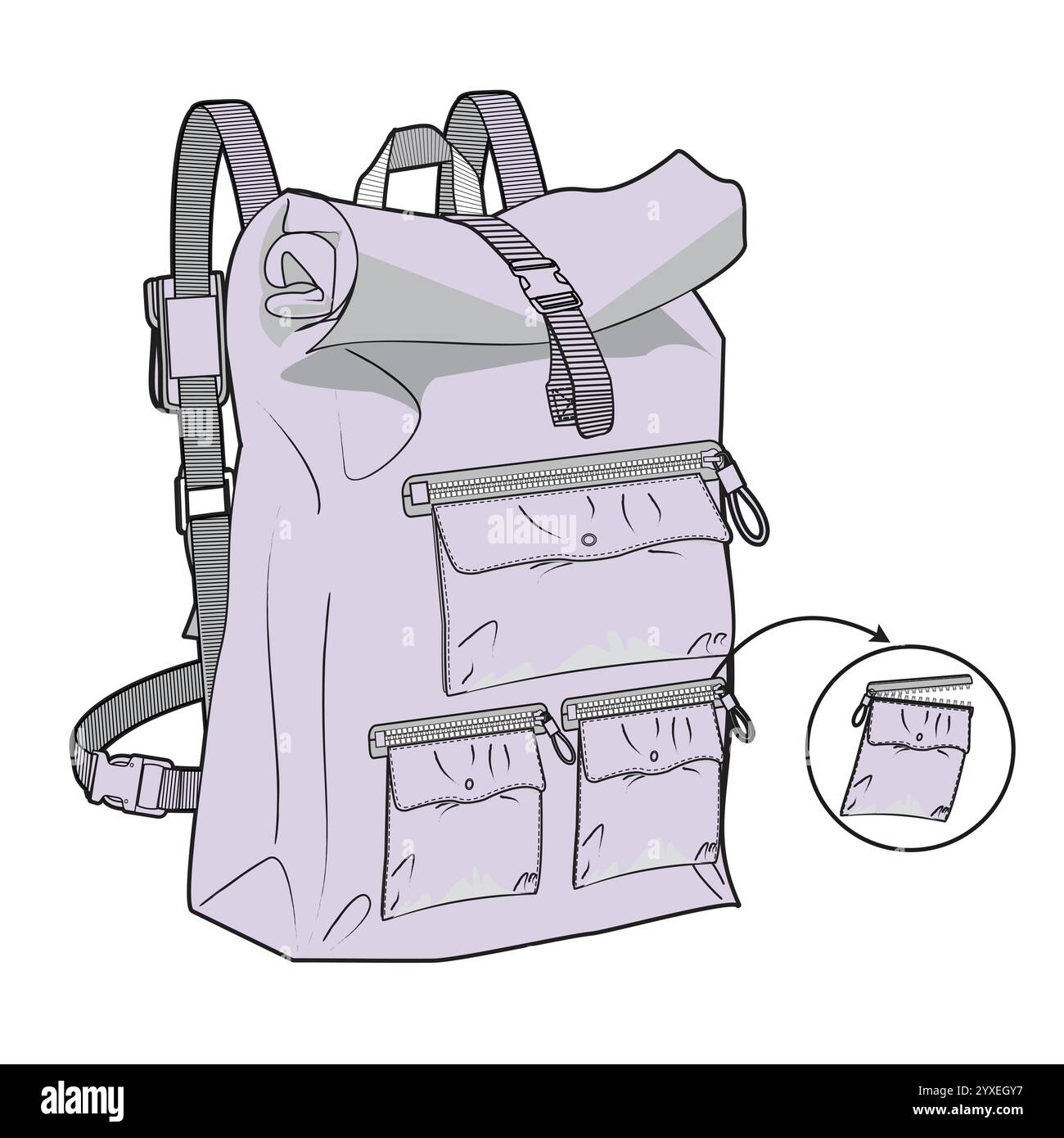 Travel bag for men technical flat drawing vector mockup template Stock ...