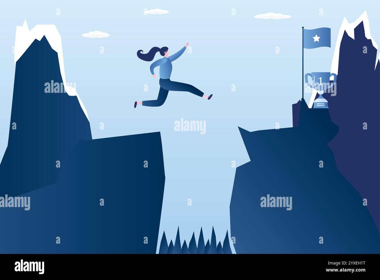 Young woman jumping over mountain top Stock Vector Images - Alamy