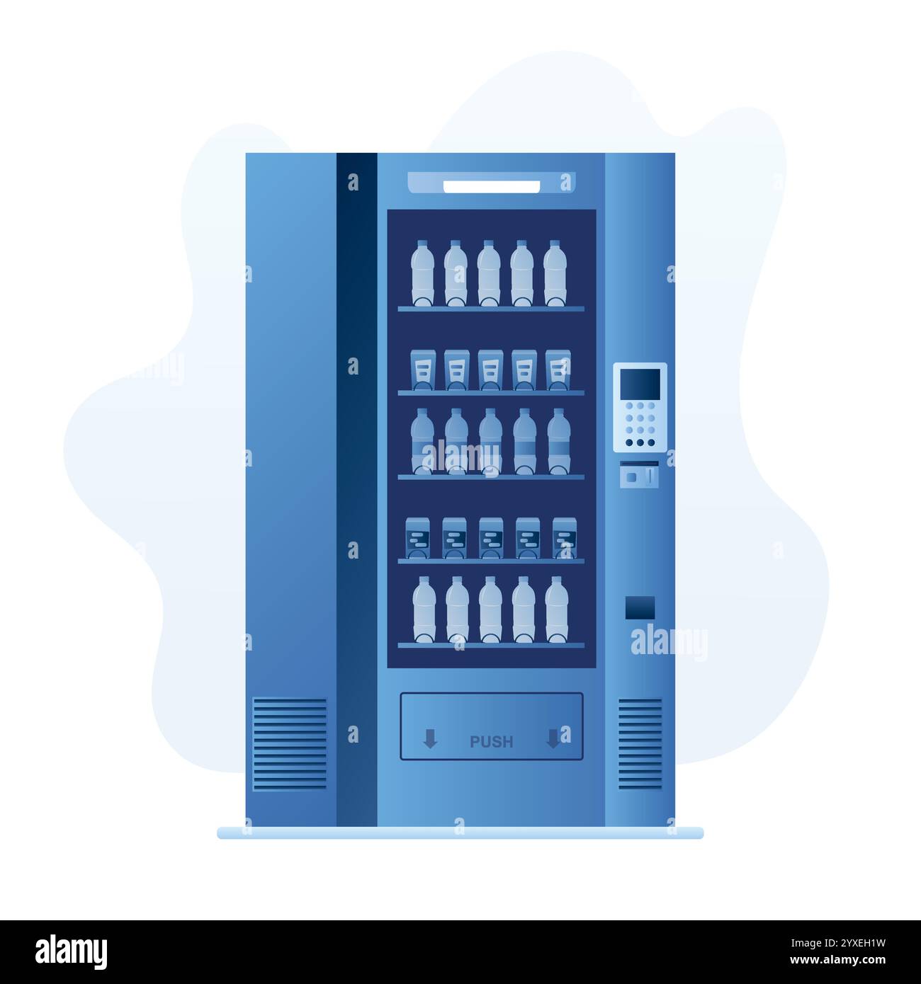 Water and beverages vending machine. Trendy blue style design. Isolated on white background ...
