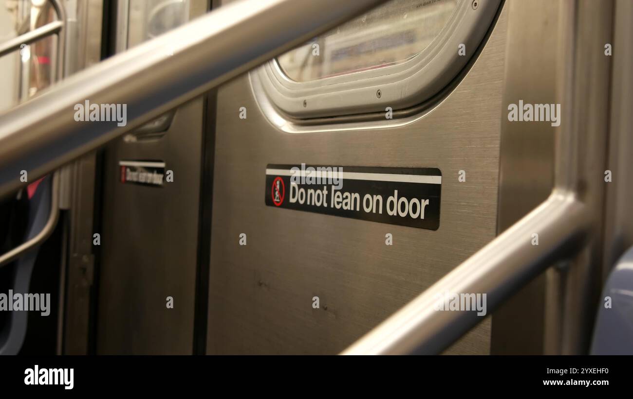 New York City subway train, inside metropolitan wagon. United States ...