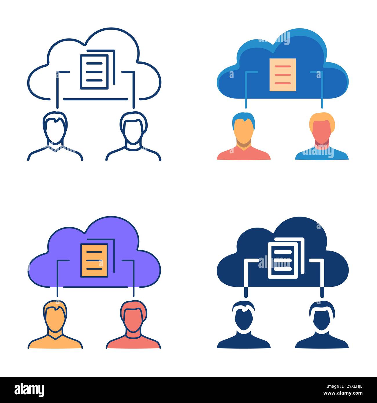 Cloud collaboration icon set in flat and line style. File sharing ...