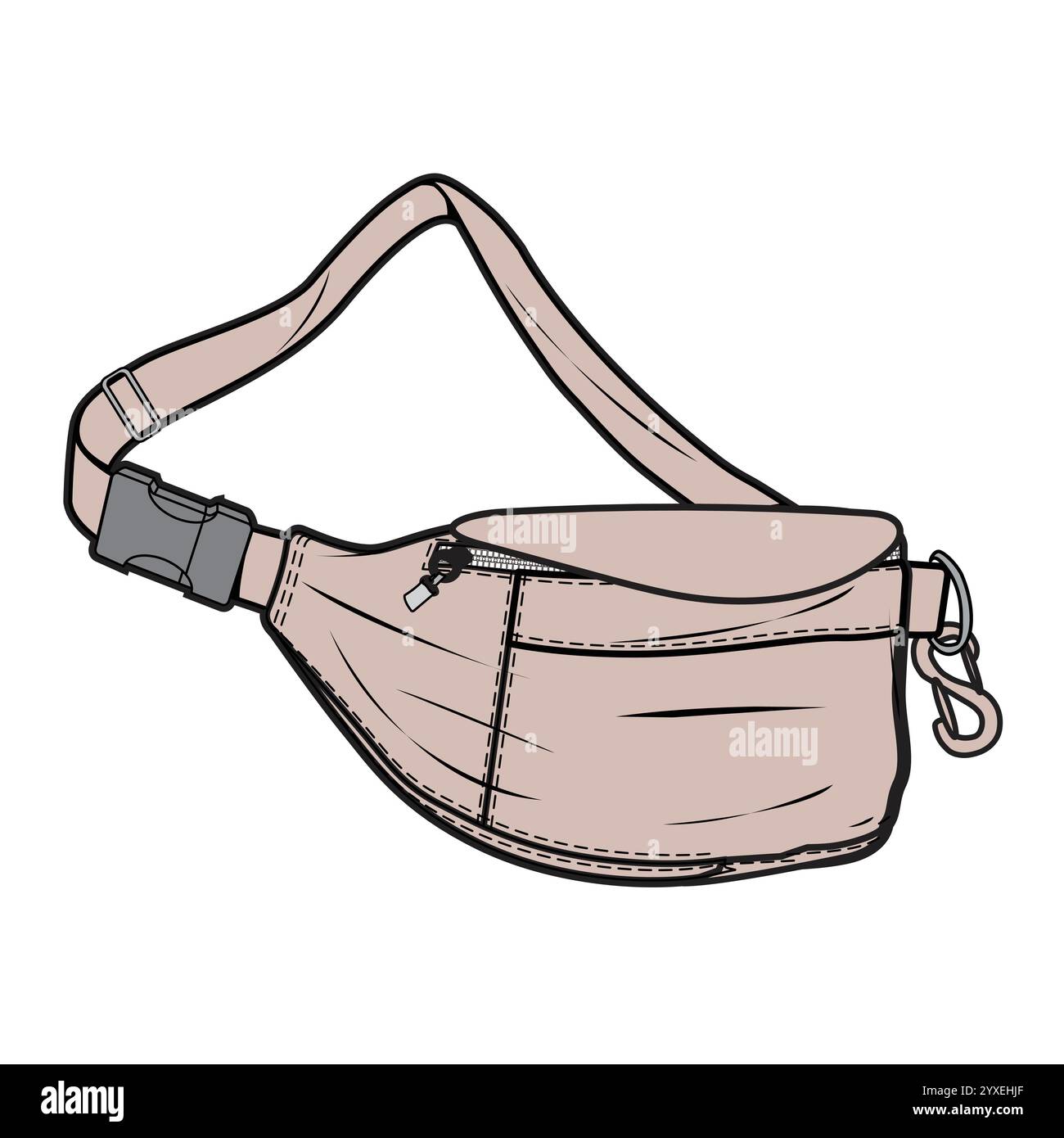 Convertible bum bag vector design technical flat sketch by adobe ...