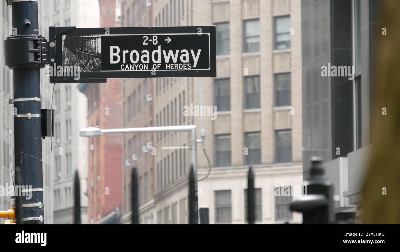 Broadway street road sign, Manhattan downtown financial district ...