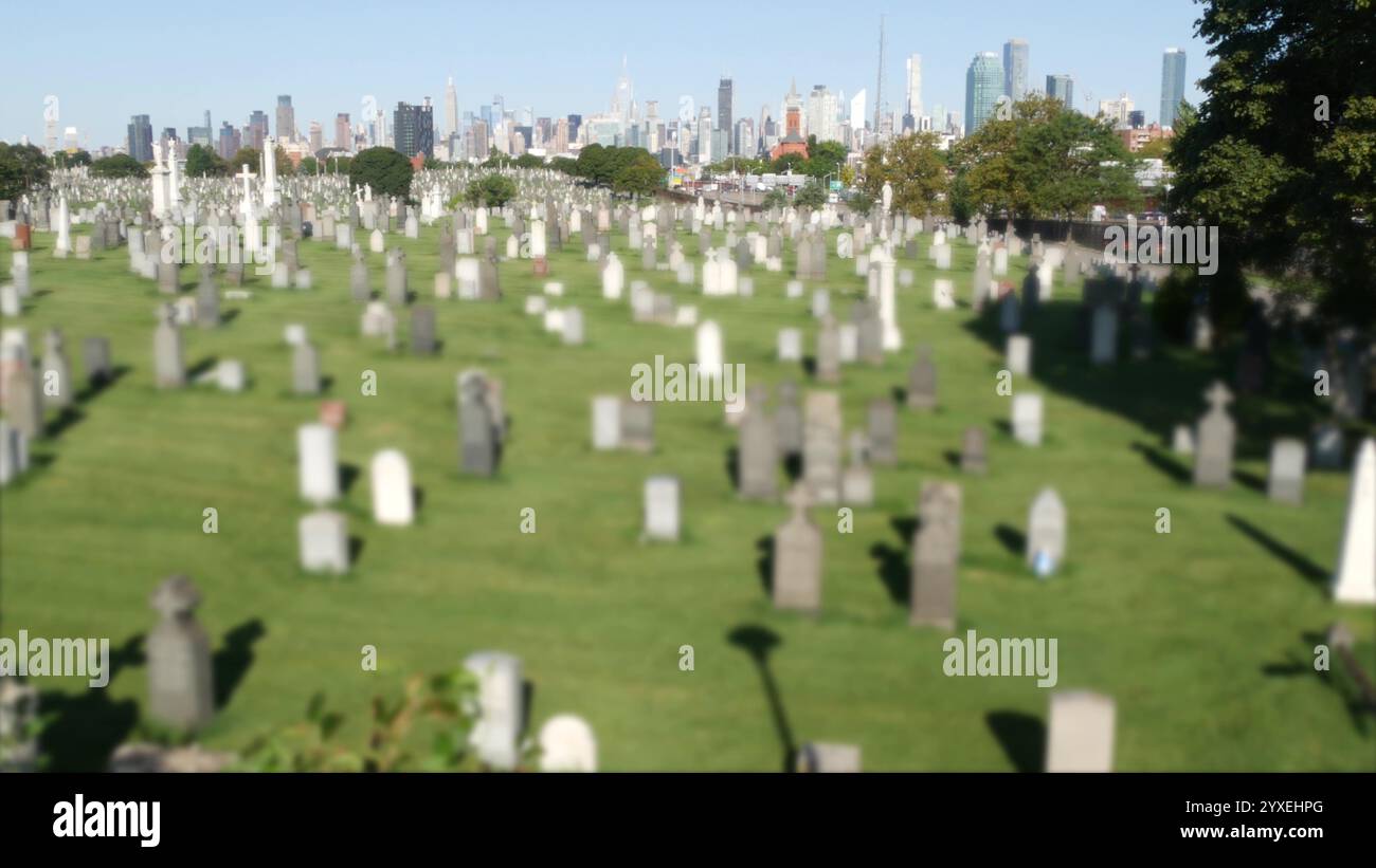 New York City Calvary cemetery in Queens, USA. Manhattan Midtown urban ...