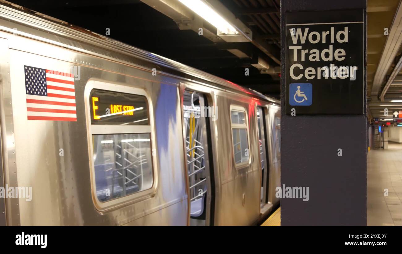 New York subway station interior, underground metropolitan platform ...