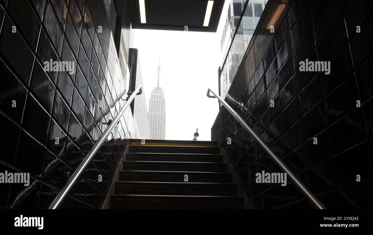 New York City underground subway metro. Empire State building ...
