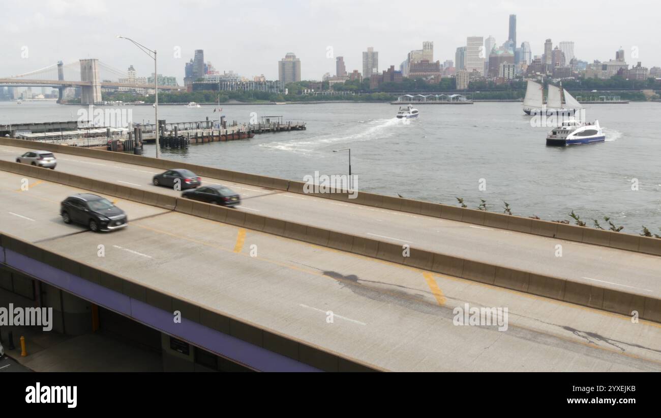 New York City waterfront road, Financial district, Manhattan Downtown ...