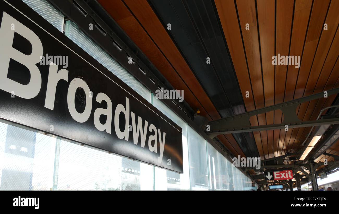 New York subway station Broadway text sign. Metropolitan platform ...