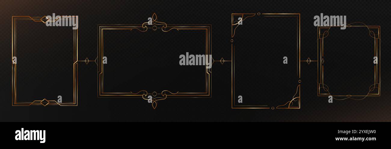 Elegant thin gold frames set. Geometric ornamental borders on black ...