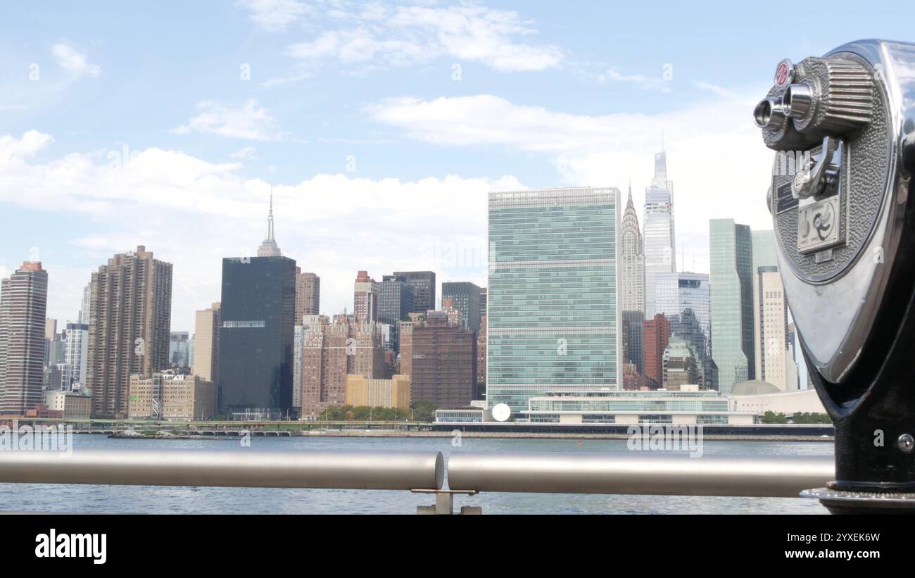 New York City waterfront skyline, Manhattan Midtown buildings ...