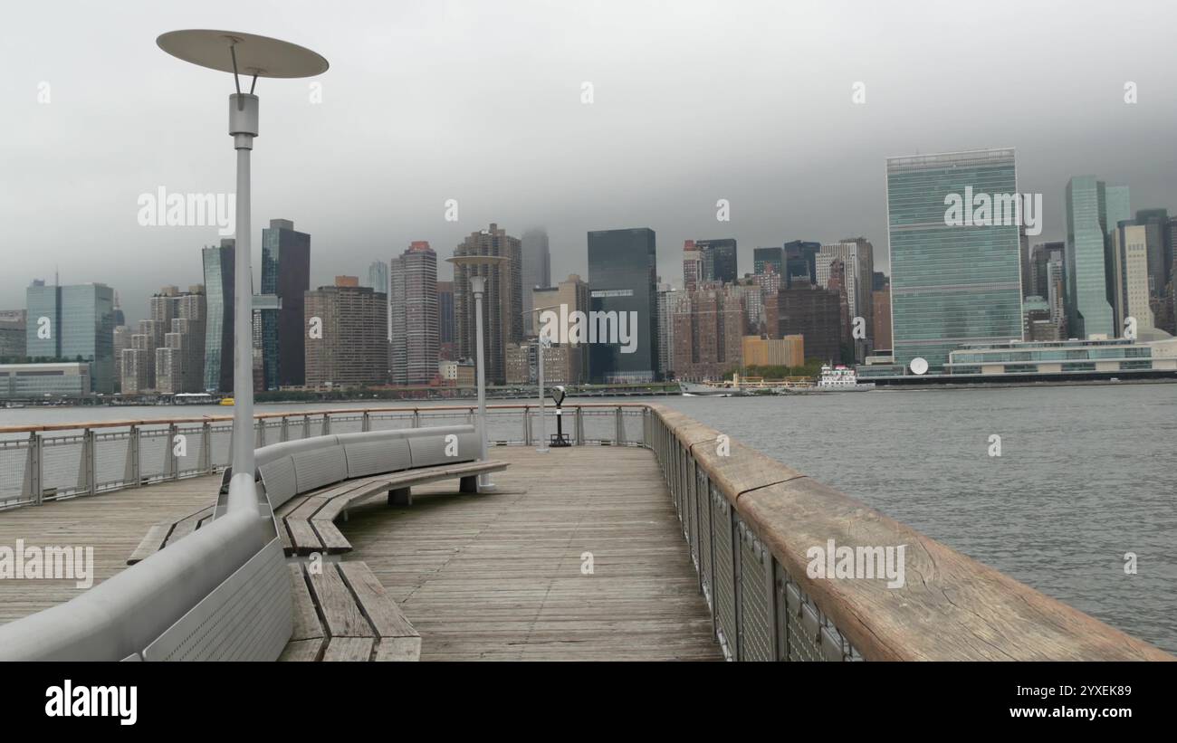 New York City waterfront skyline, Manhattan Midtown buildings ...