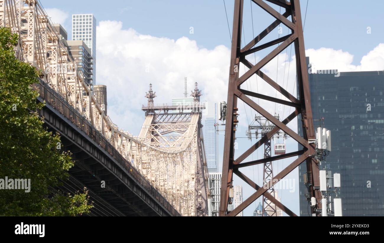 New York City Roosevelt Island tramway to Manhattan Midtown. American ...
