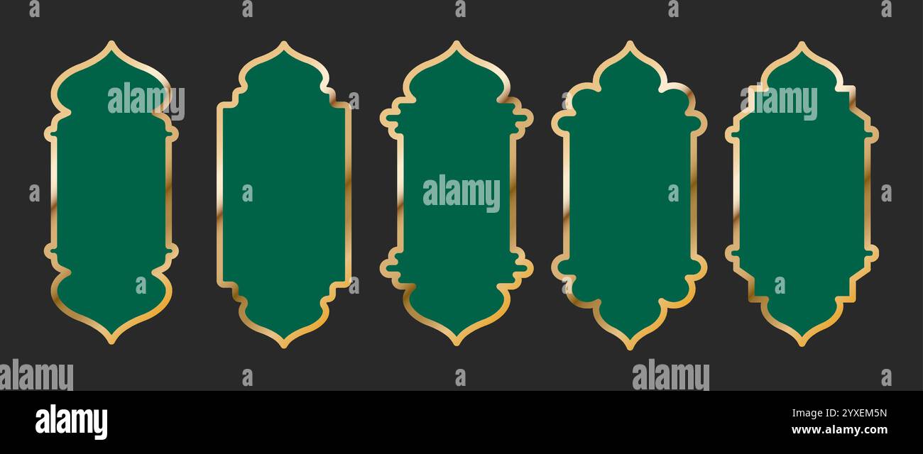 Set of Shape Islamic Windows. Golden Muslim frames isolated on dark ...