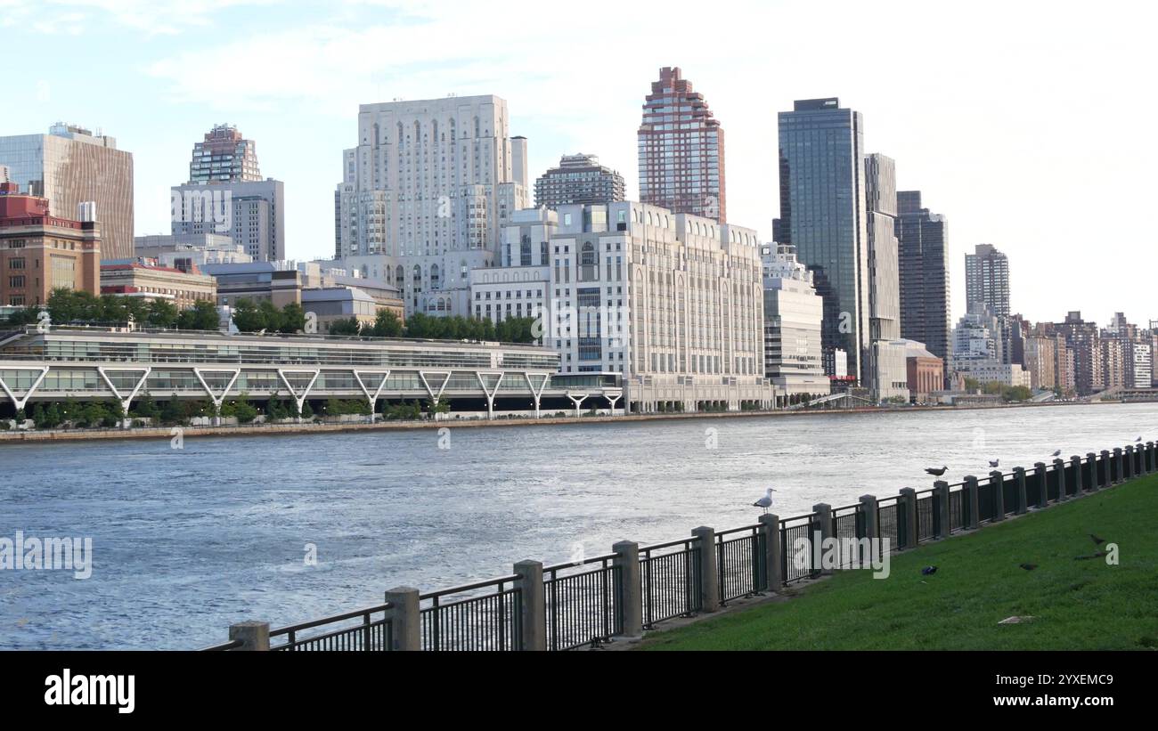 New York City waterfront skyline, Manhattan Midtown buildings ...