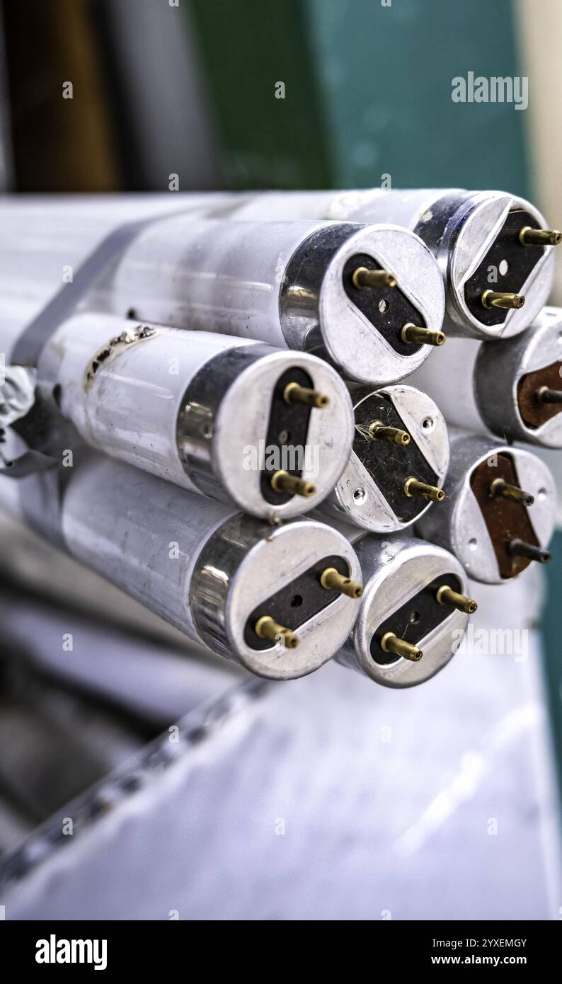 Detail of old broken fluorescent lights, recycling Stock Photo - Alamy