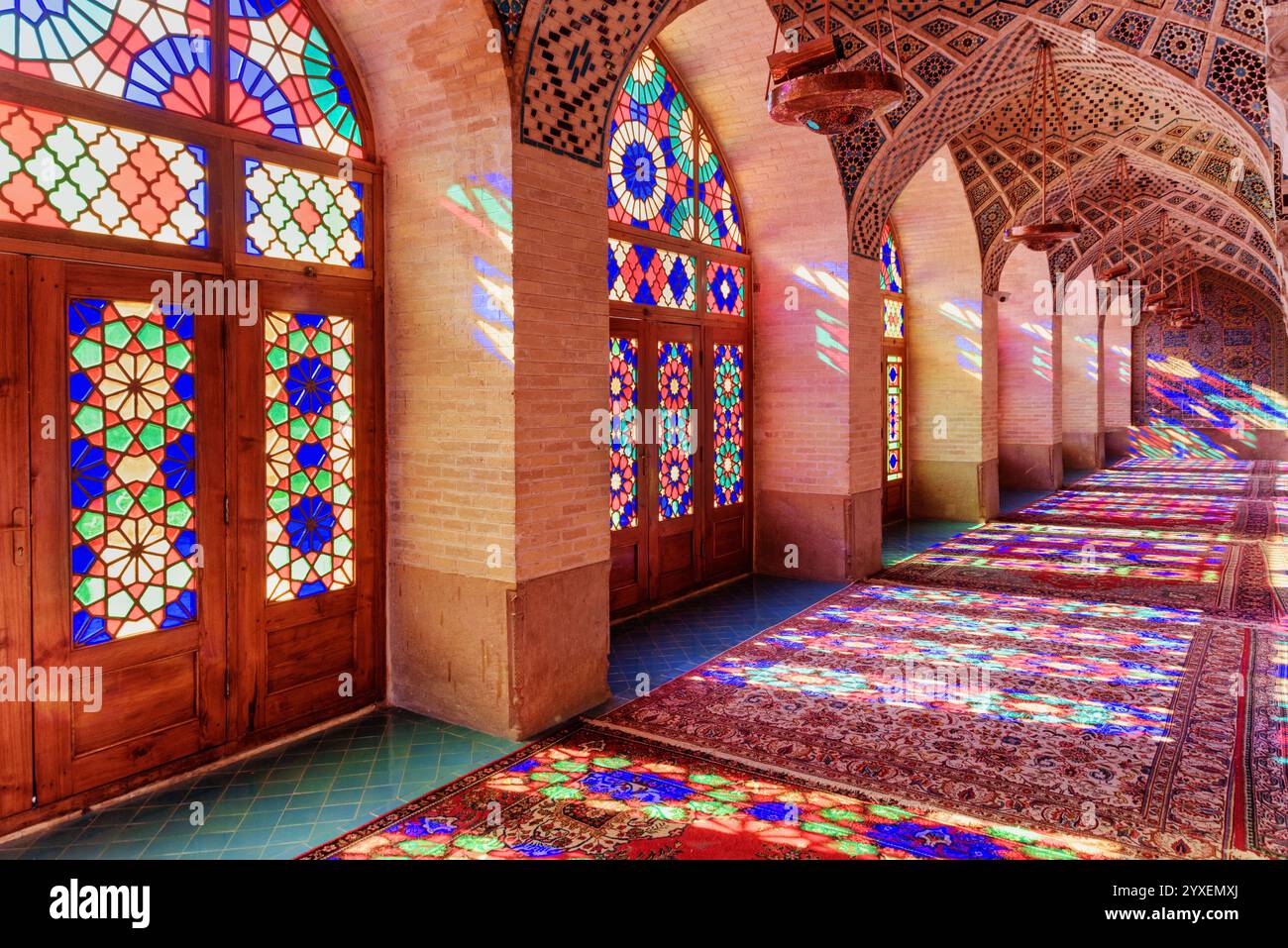Gorgeous view inside the Nasir al-Mulk Mosque, Shiraz, Iran Stock Photo ...