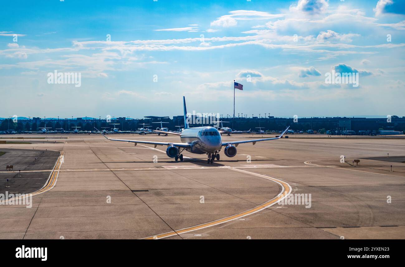 Washington, D.C., USA - July 30, 2024: Airport terminal runway strip ...