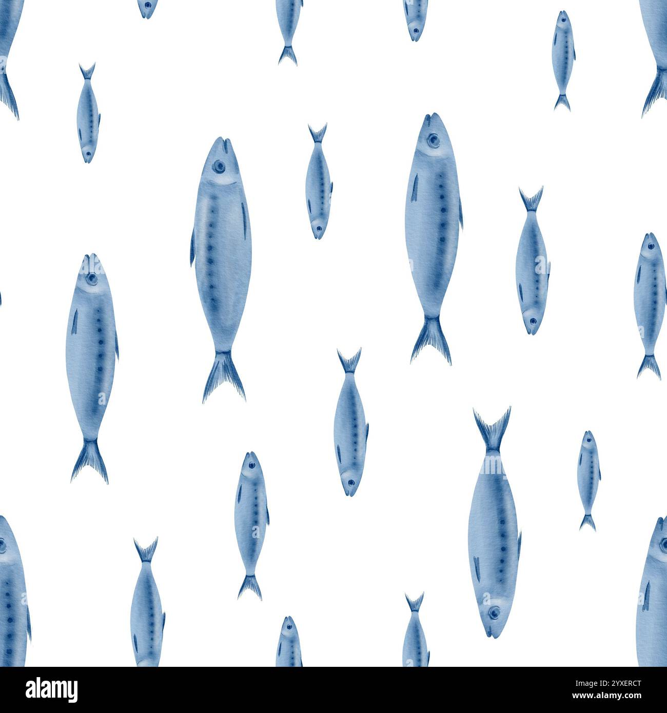 Sardine fish in seamless pattern swimming up and down in stylized ...